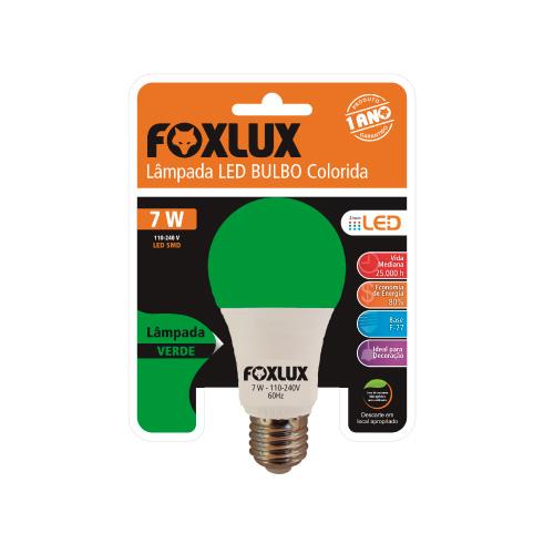 LÂMPADA LED COLOR A60 7 WATTS - VERDE - BIVOLT - FOXLUX