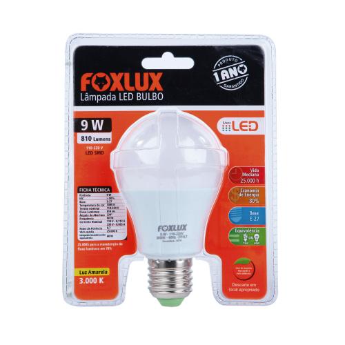 LÂMPADA LED A60 9 WATTS - 3000K - BIVOLT - FOXLUX