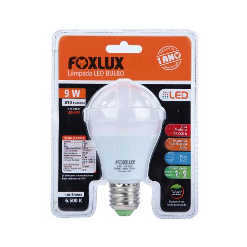 LÂMPADA LED A60 9 WATTS - 6500K - BIVOLT - FOXLUX